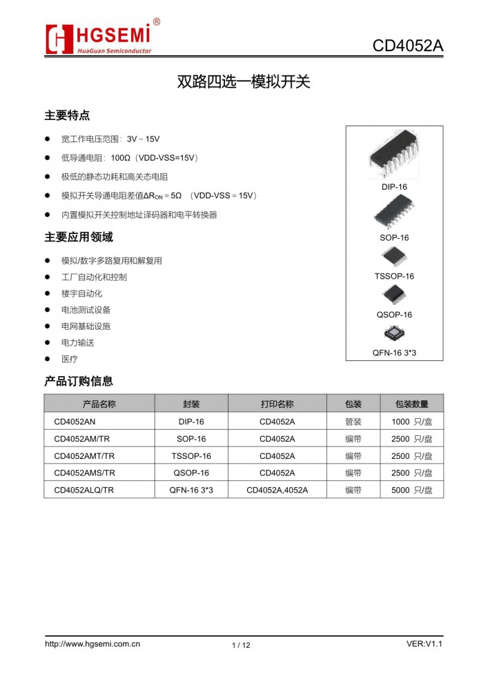 CD4052AMS/TR datasheet page 1