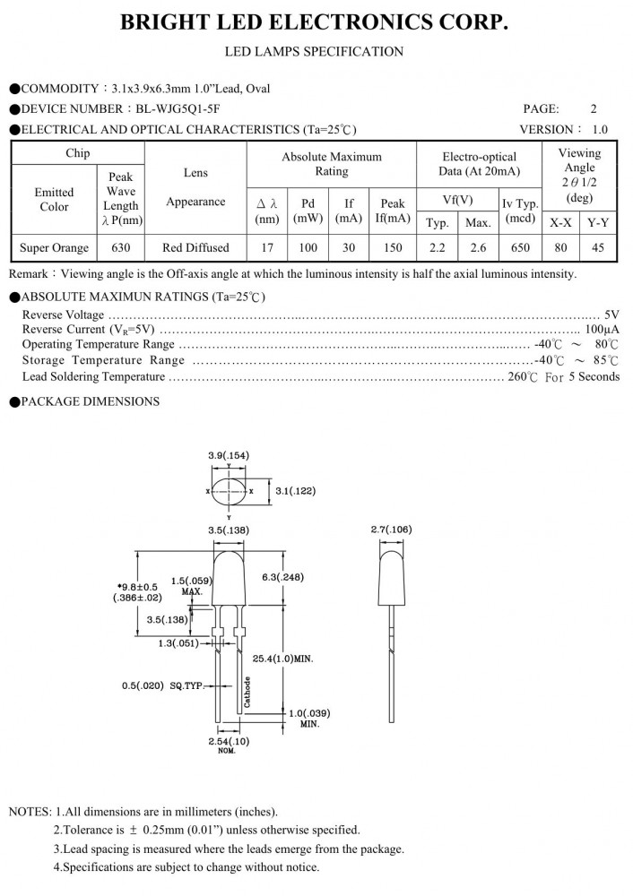 BL-WJG5Q1-5F LED lamp specification page 1
