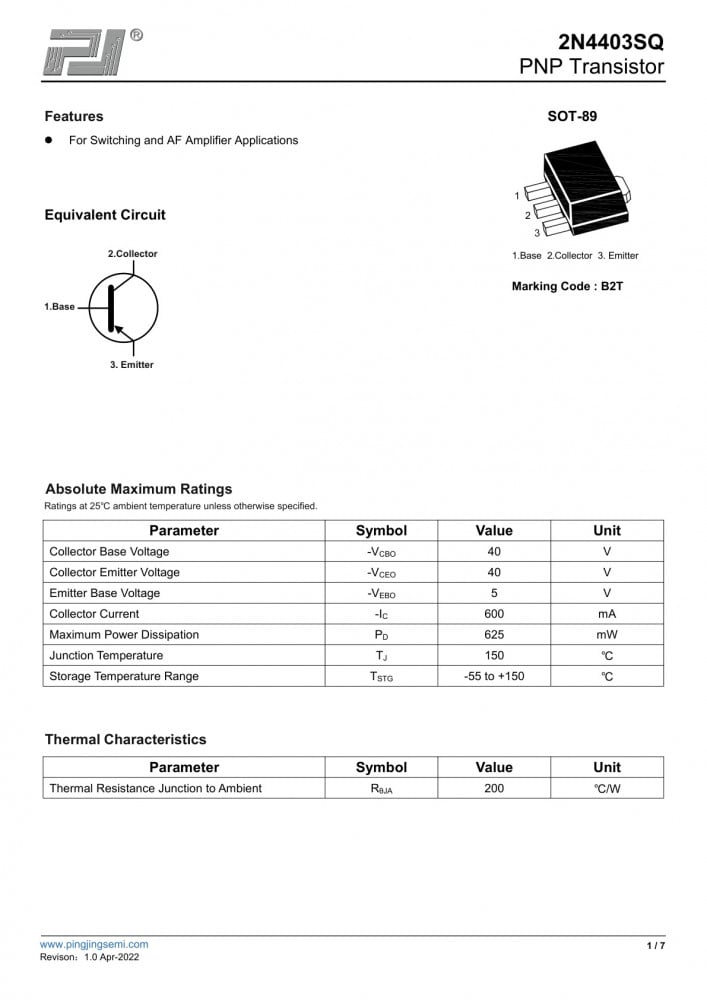 2N4403SQ datasheet page 1