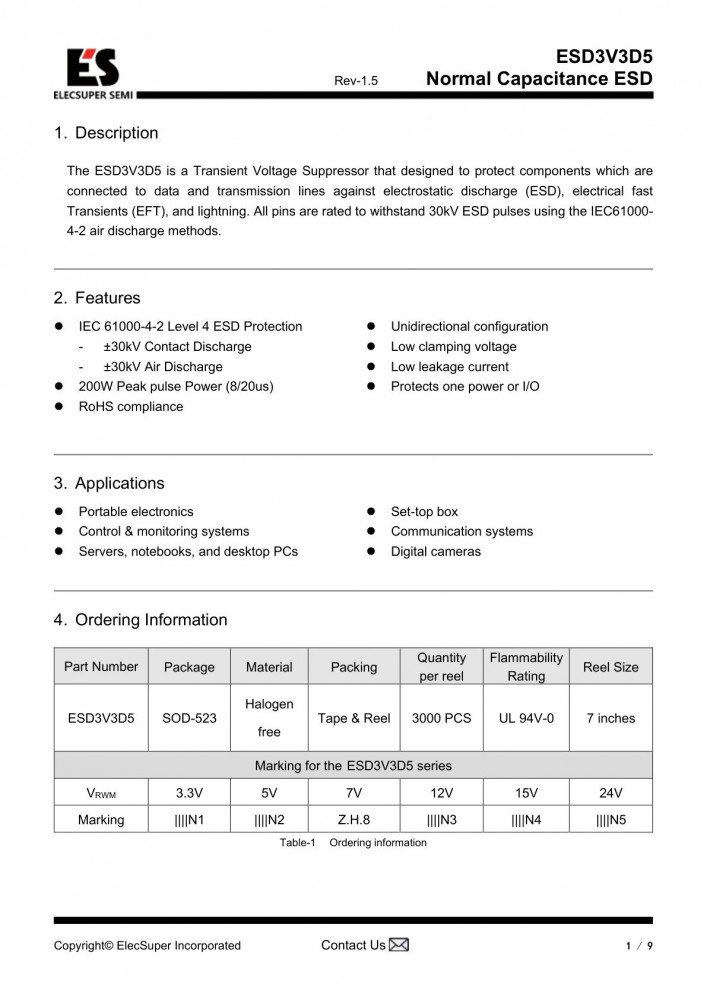 ESD3V3D5 technical document page 1