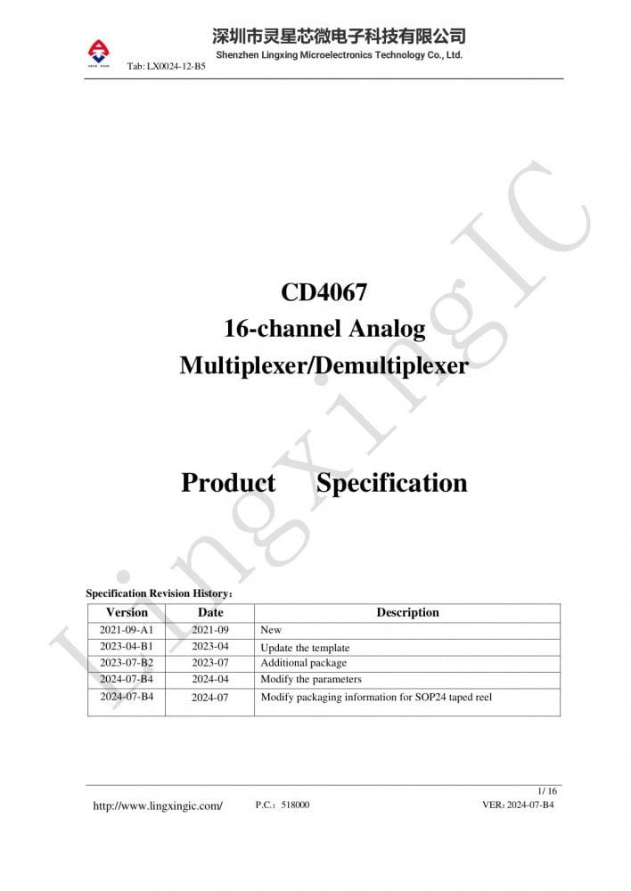CD4067 datasheet page 1