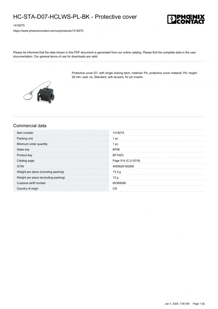 Phoenix Contact 1419275 technical document page 1