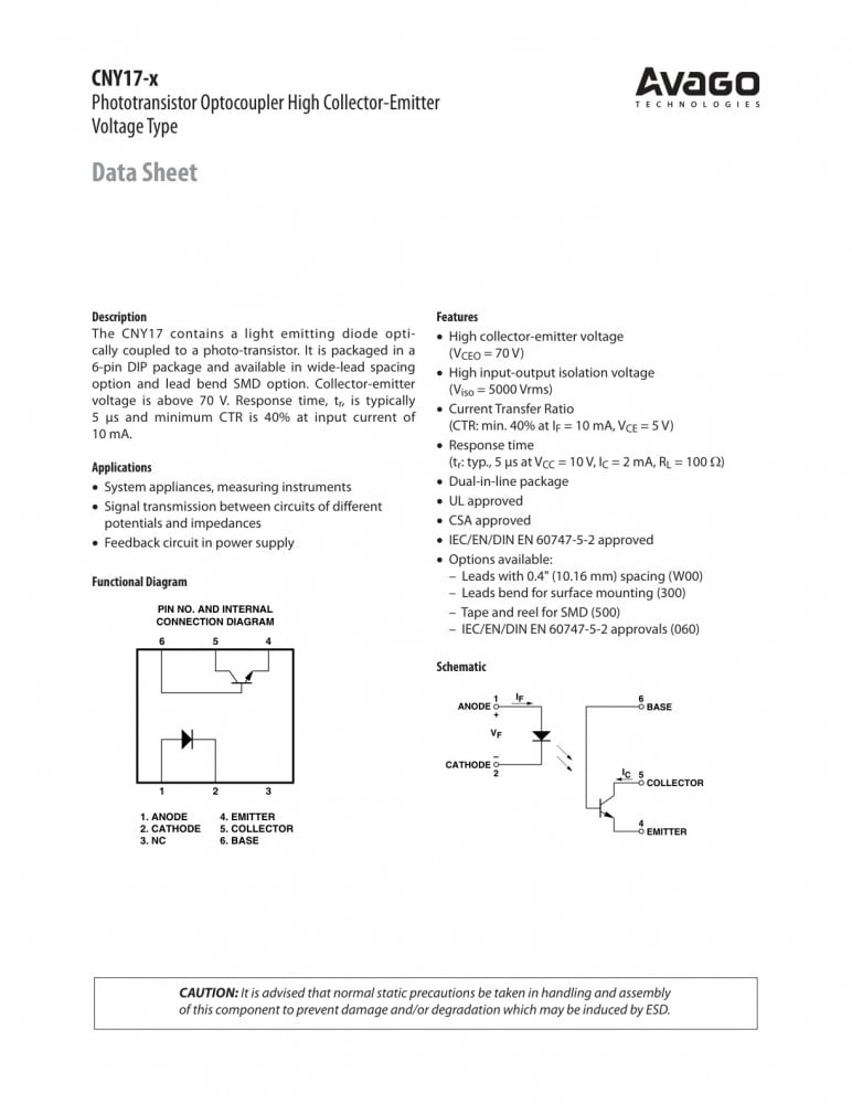 CNY17 datasheet page 1