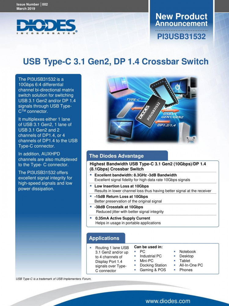 PI3USB31532 product document page 1