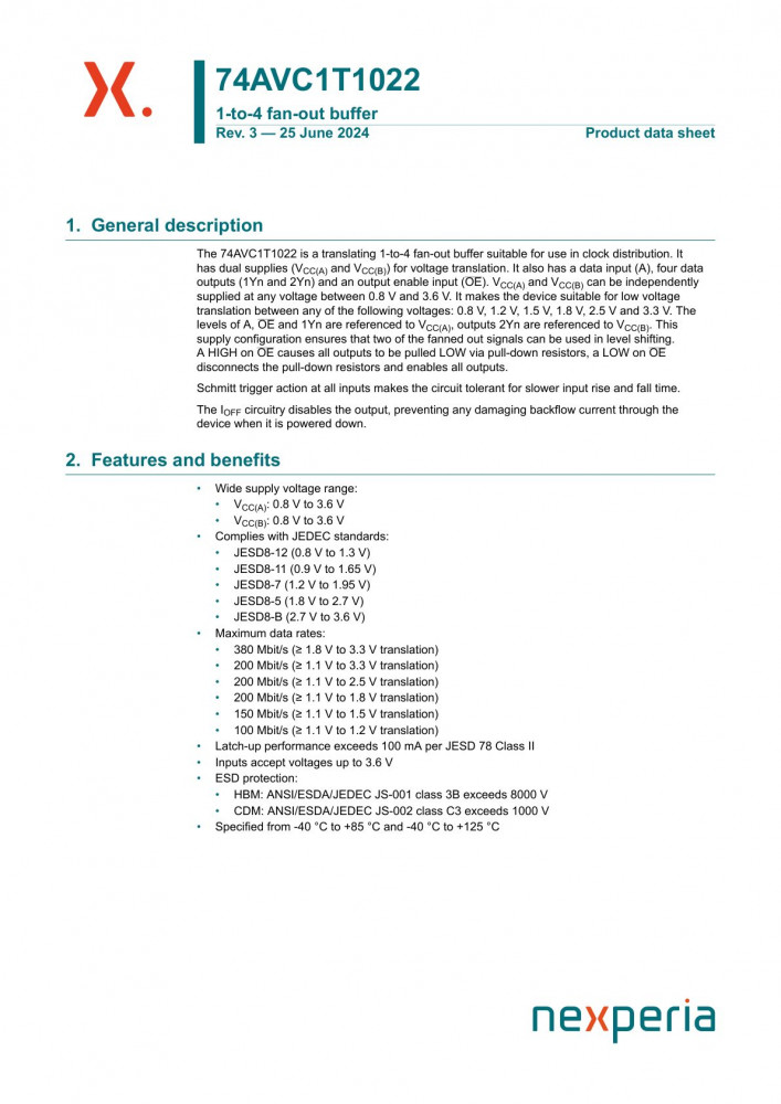 74AVC1T1022GUX datasheet page 1