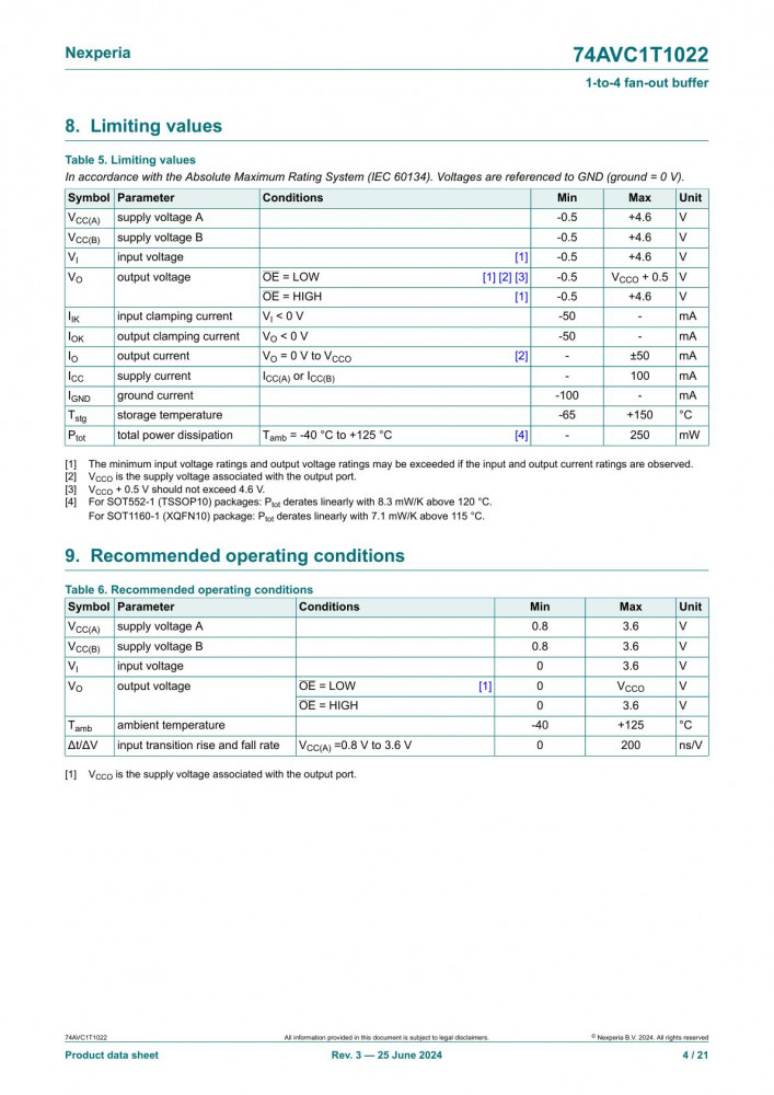 74AVC1T1022GUX datasheet page 4