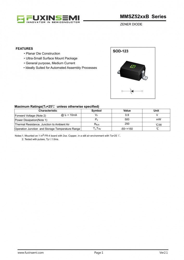 MMSZ5231B datasheet page 1