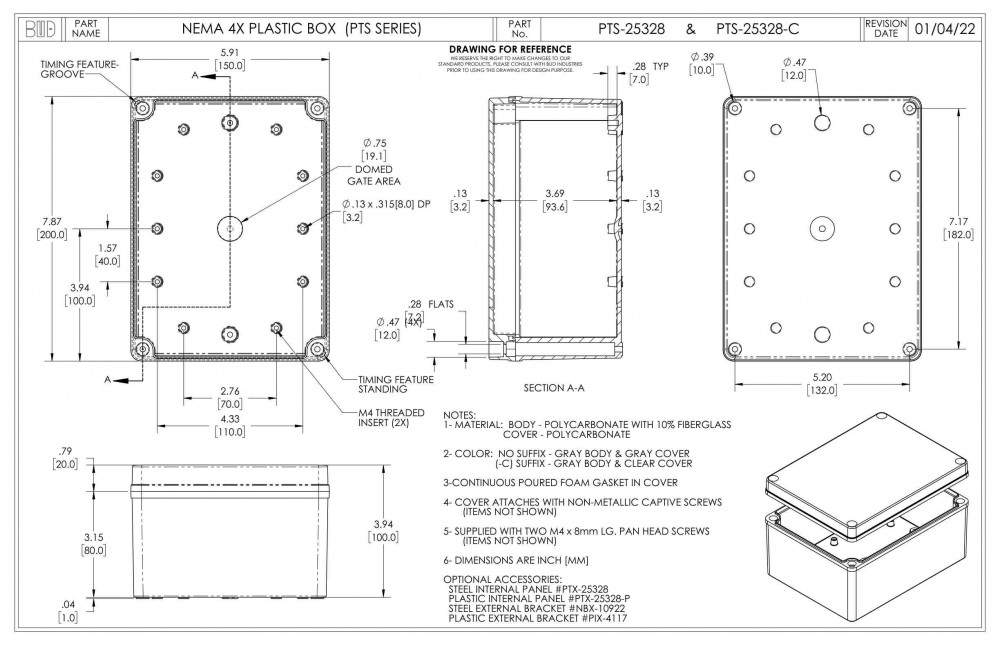 PTS-25328 enclosure technical drawing