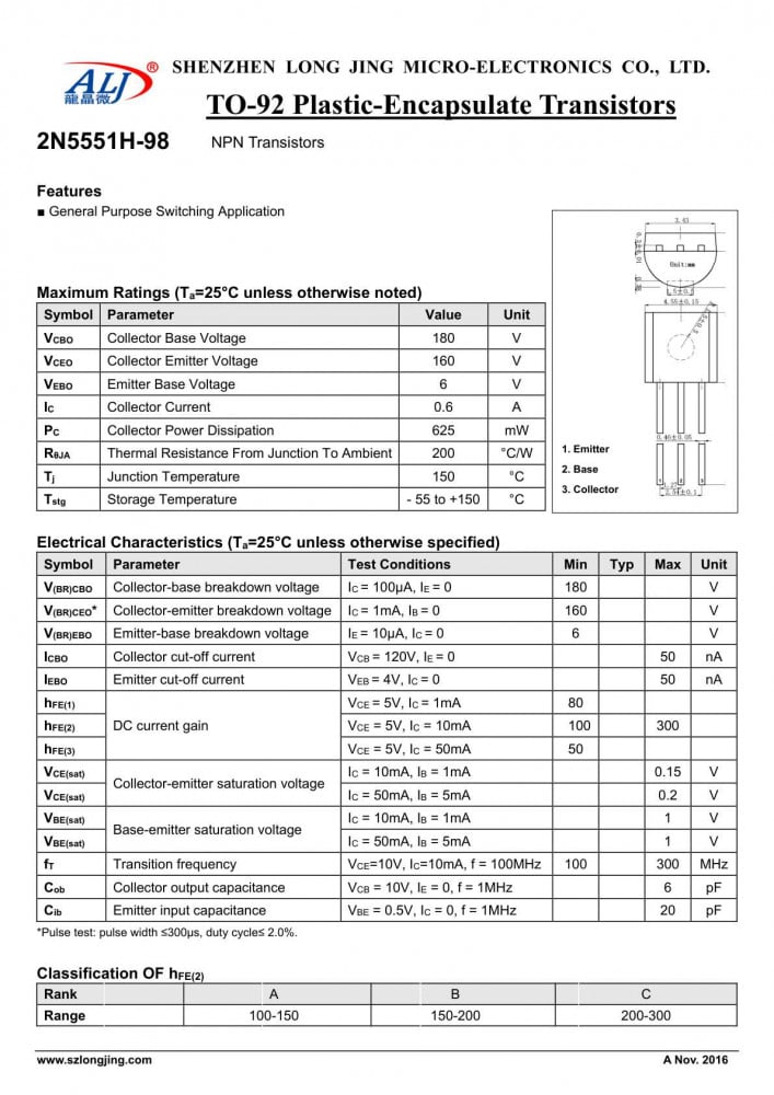 2N5551H-98 datasheet page 1