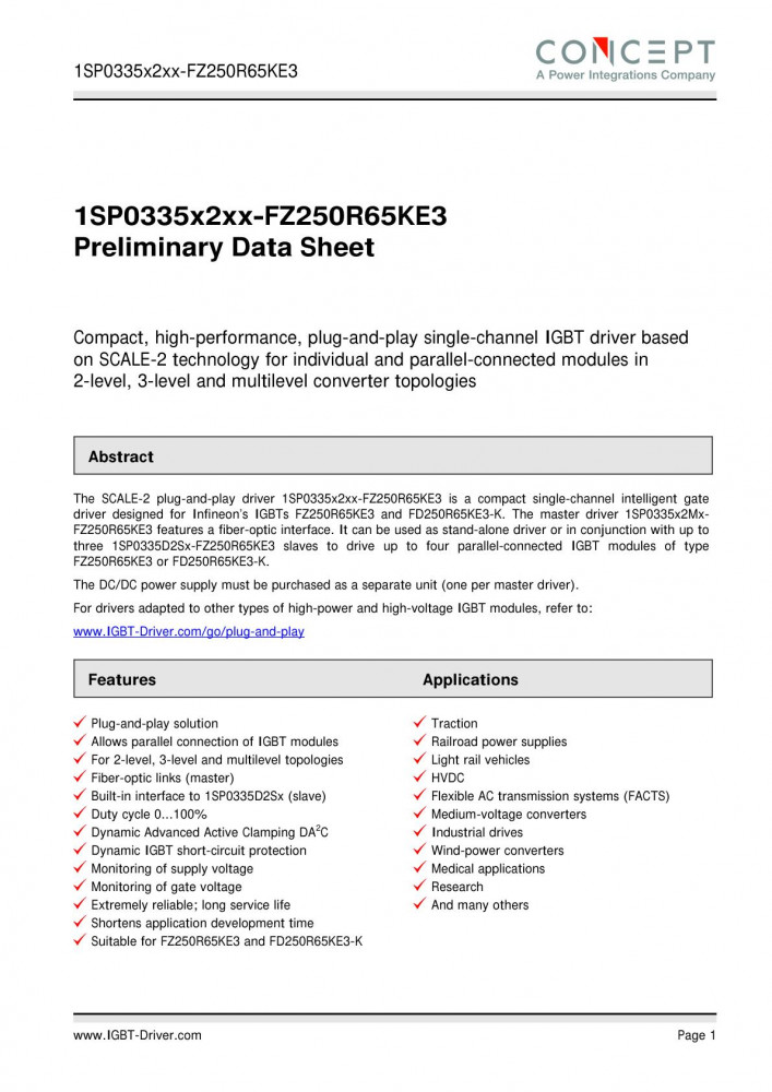 1SP0335V2M1-FZ250R65KE3 datasheet page 1