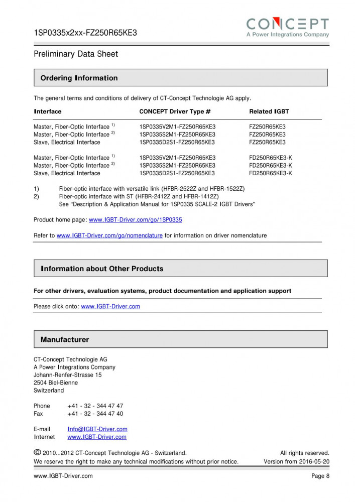 1SP0335V2M1-FZ250R65KE3 datasheet page 8