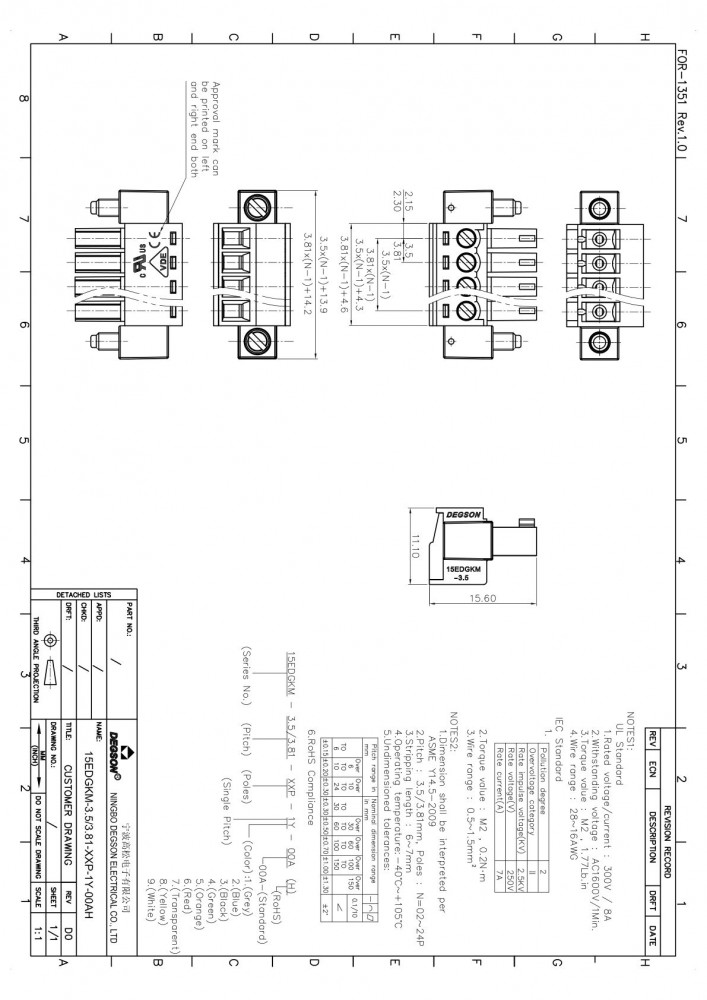 DEGSON 15EDGKM-3.81-04P-14-1000A(H) technical drawing preview