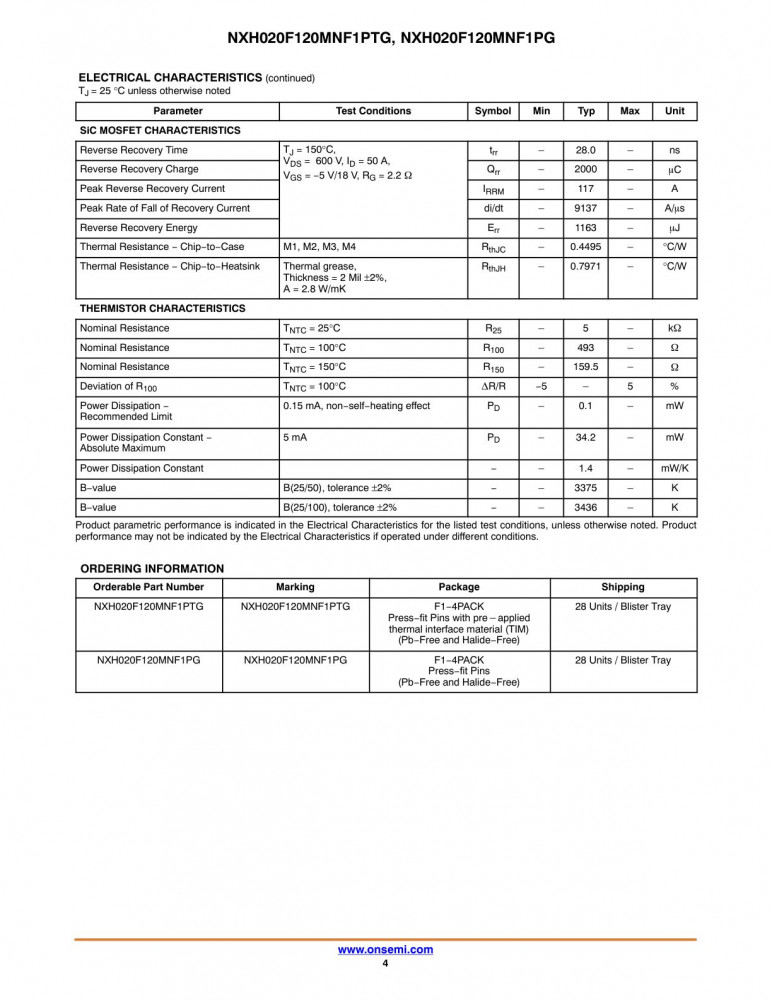 NXH020F120MNF1 datasheet page 4