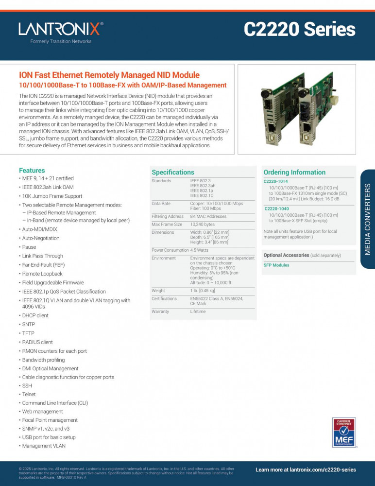 Lantronix C2220 Series technical document preview