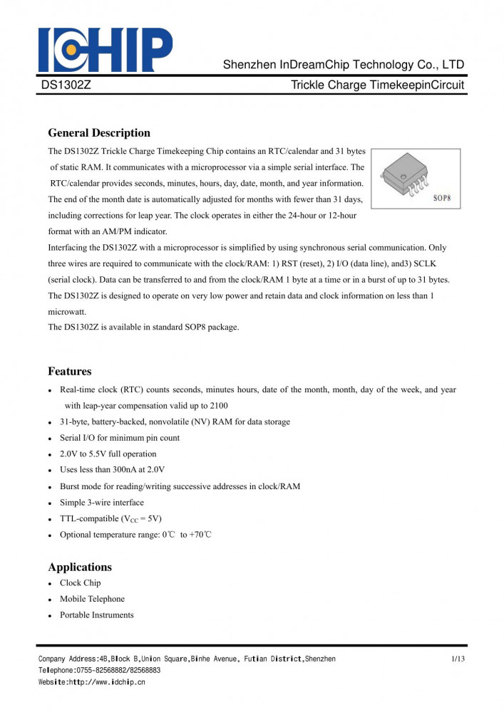 DS1302Z datasheet page 1