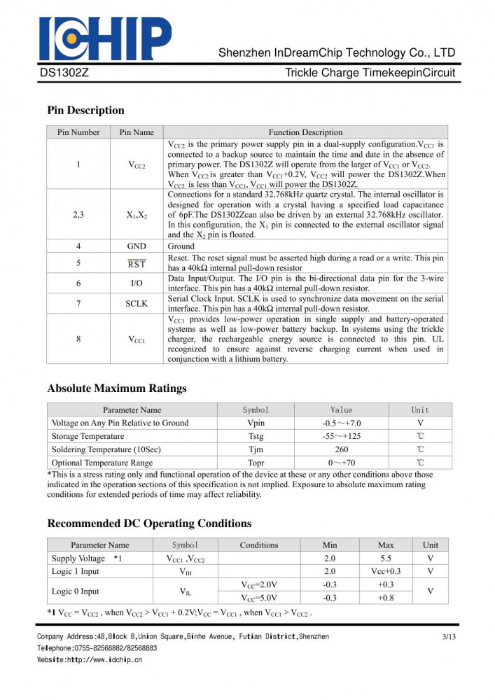 DS1302Z datasheet page 3