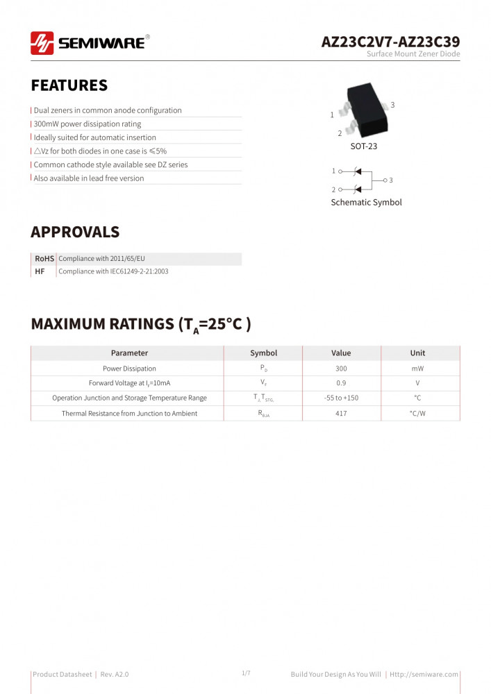 AZ23C10 datasheet page 1