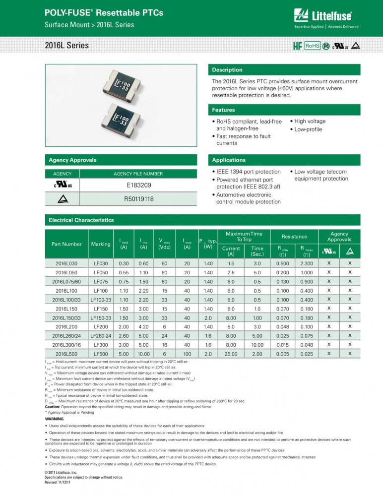 Littelfuse 2016L Series datasheet page 1