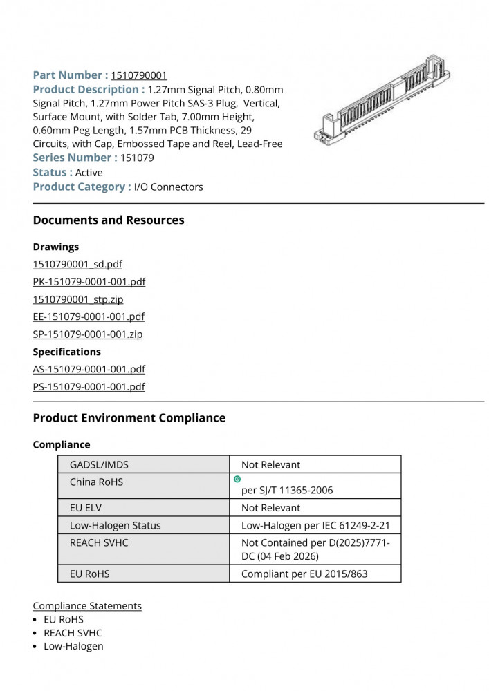 MOLEX 1510790001 product specification page 1