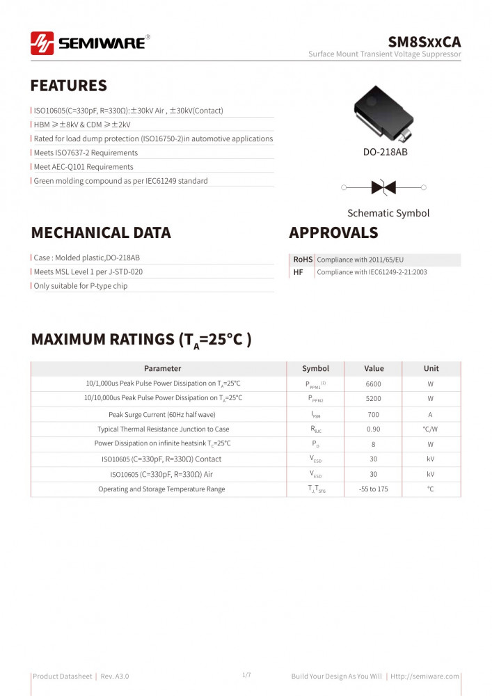 SM8S70CA technical document page 1