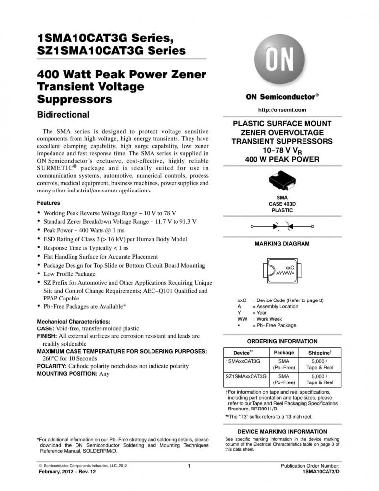 SZ1SMA33CAT3G datasheet page 1