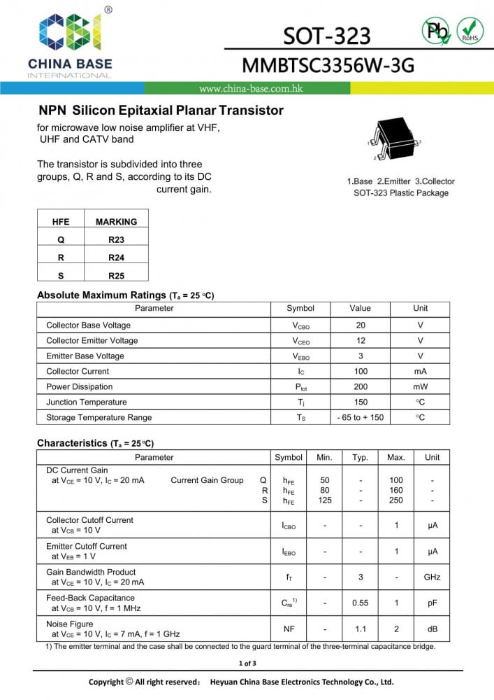 MMBTSC3356W-3G datasheet page 1