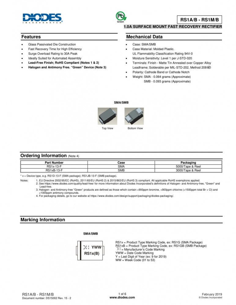 RS1M-13-F datasheet page 1
