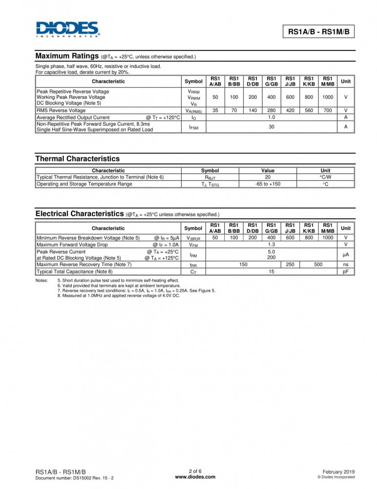 RS1M-13-F datasheet page 2
