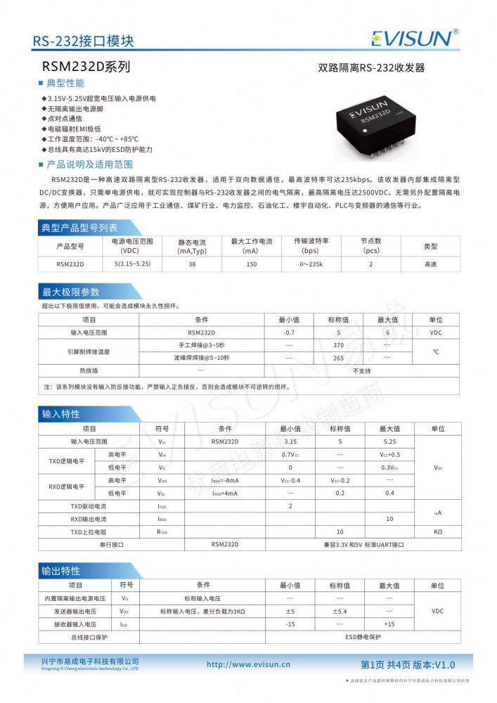 RSM232D datasheet page 1