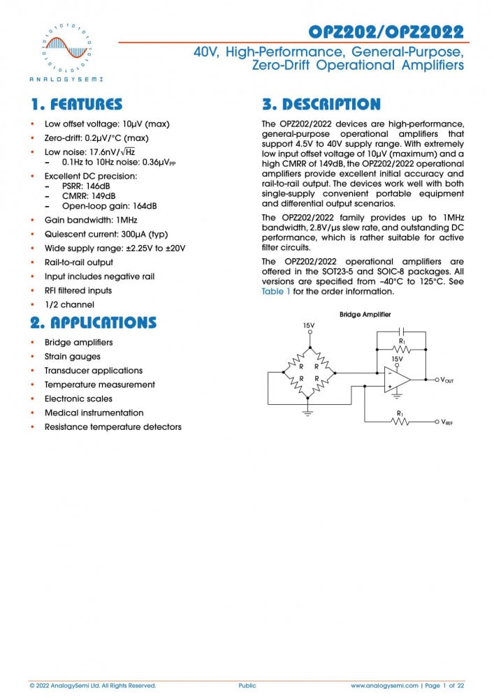 OPZ3022 datasheet page 1