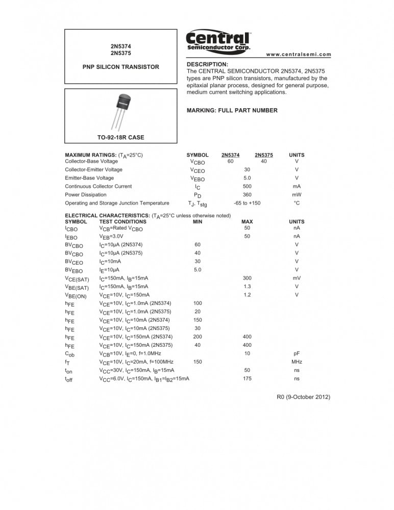Central 2N5375 datasheet page 1