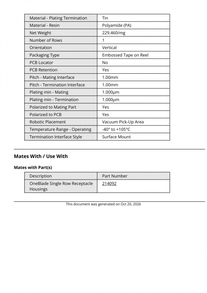 Technical document page 3 for MOLEX 2140940060