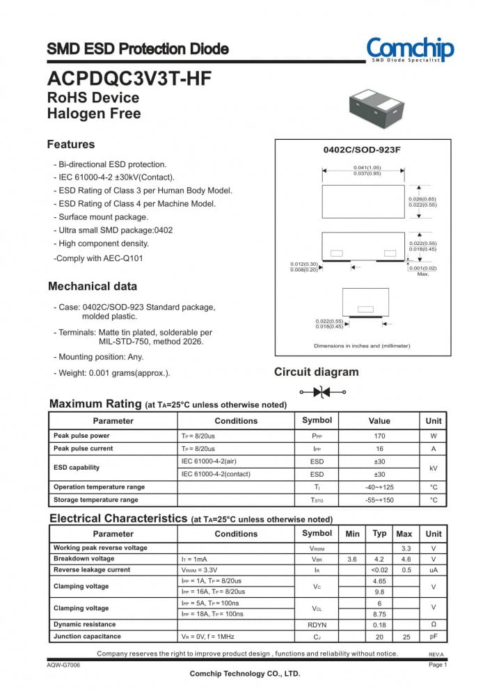 ACPDQC3V3T-HF datasheet page 1