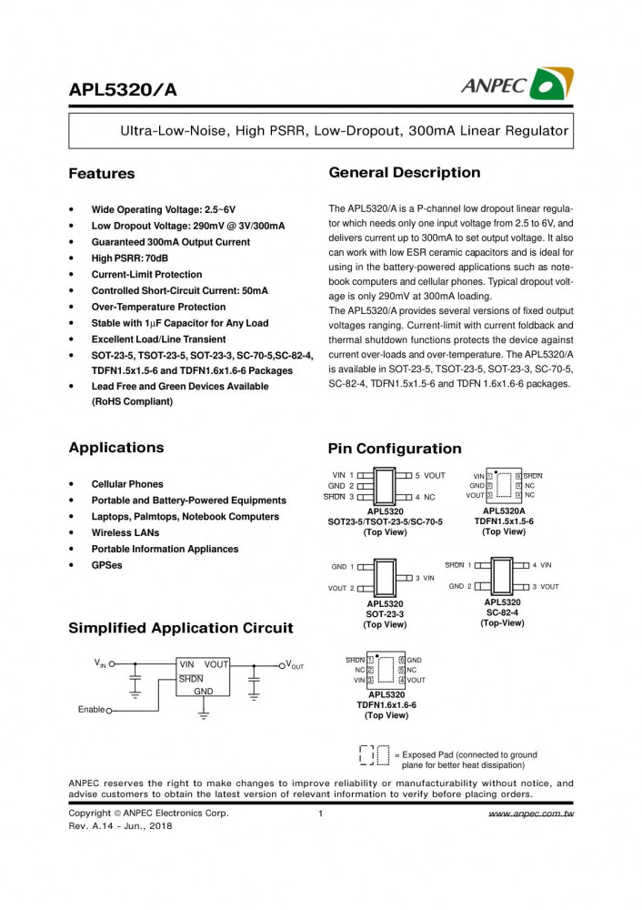 ANPEC APL5320 datasheet page 1