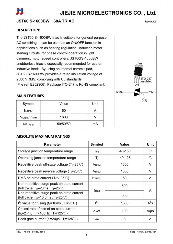 JST60IS-1600BW datasheet page 1