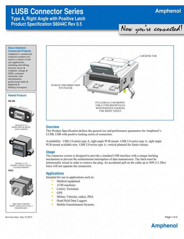 Amphenol LUSB product document page 1