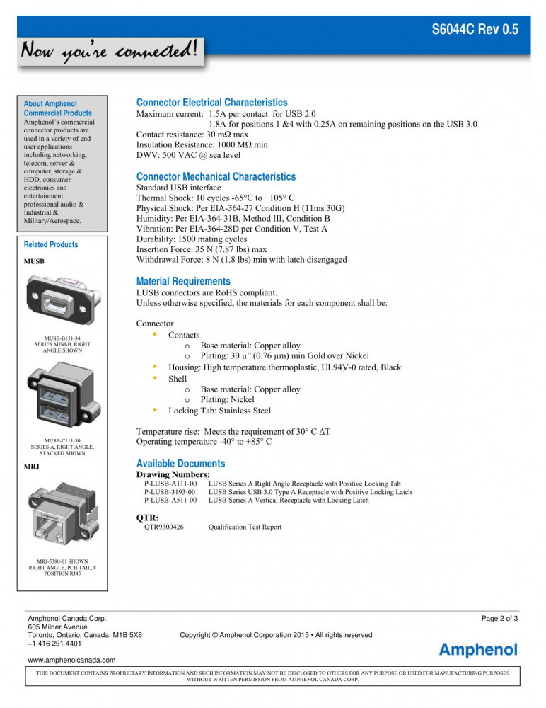 Amphenol LUSB product document page 2