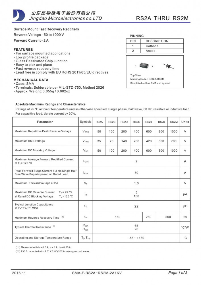RS2B datasheet page 1