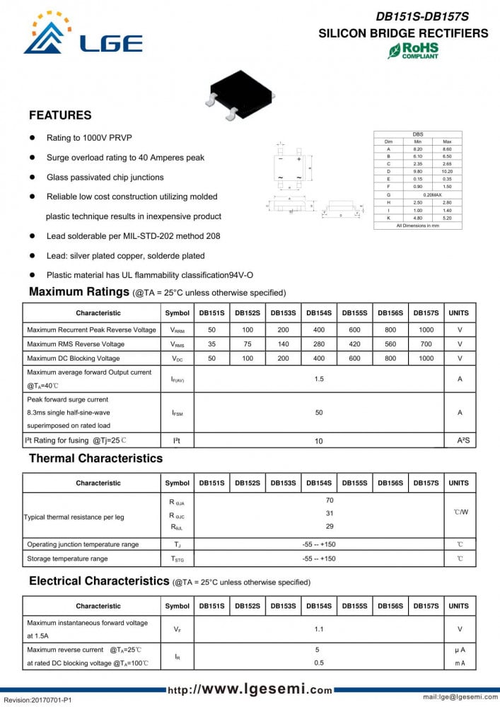 LGE DB155S datasheet page 1