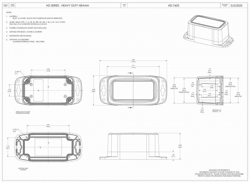 HD-7605 product drawing and technical documentation