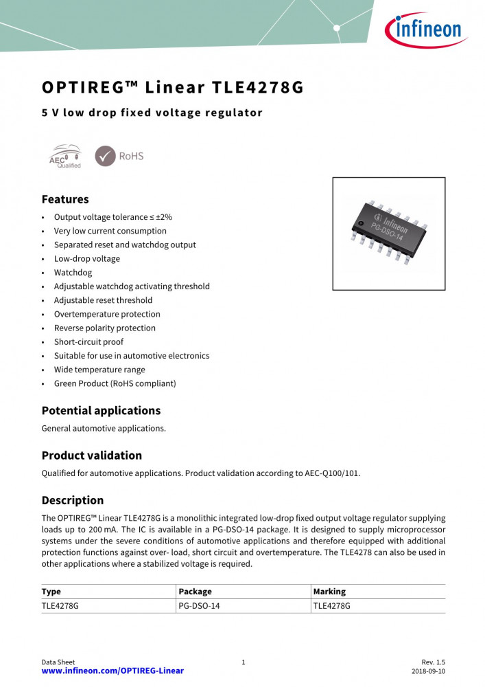 TLE4278G datasheet page 1