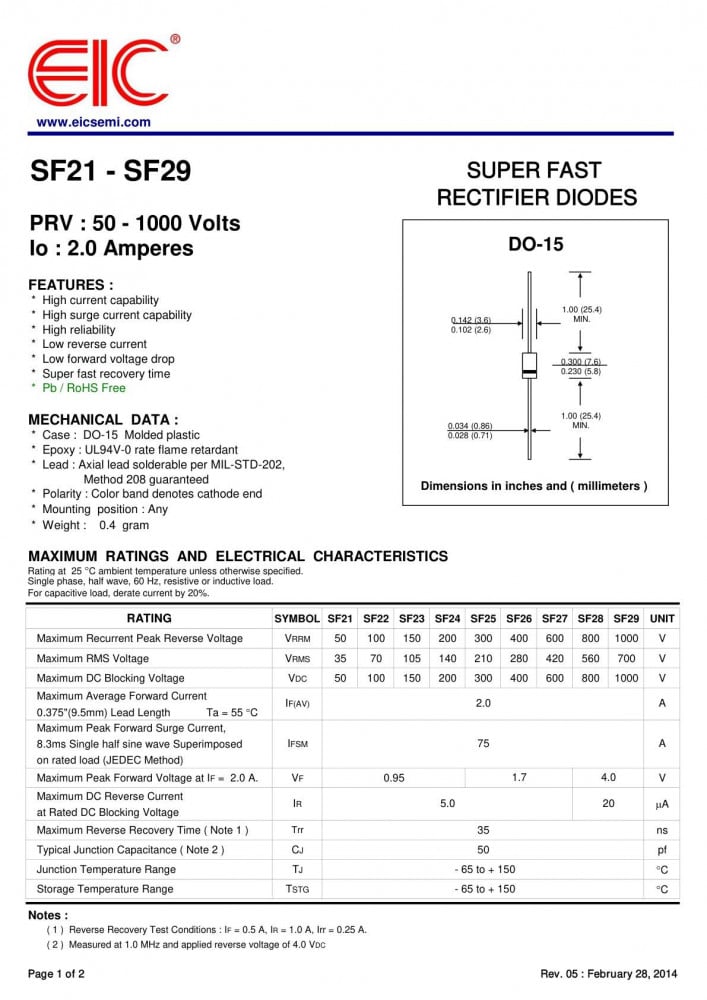 EIC SF26 datasheet page 1
