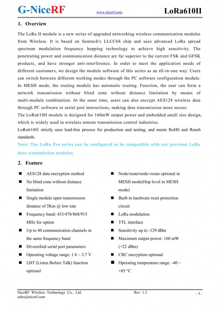 LORA610II-915MHz datasheet page 3
