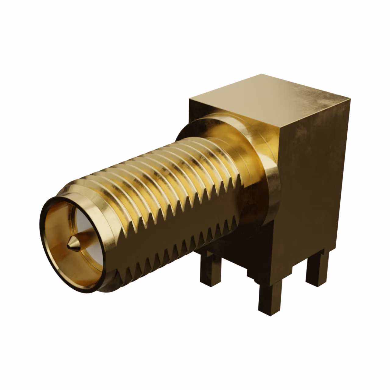 SMA Jack, Reverse Polarity, Right-Angle, Bulkhead Receptacle, PCB, Through Hole, Brass Body, Gold (Au) Plated, Jam Nut and Lockwasher Not Included, 2.79mm Leg Length, 50 Ohms for sale