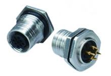 Micro-Change (M12) Receptacle, 5 Poles, Right-Angle, Male without Leads, PC Mount, 0.0279m (1.10