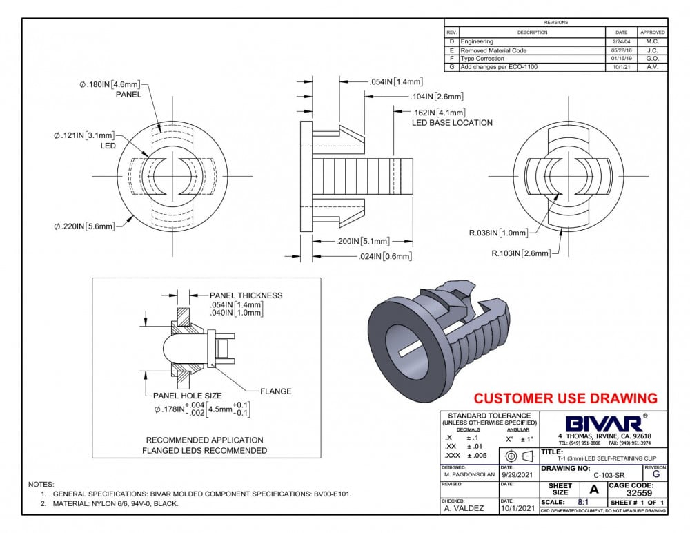 BIVAR C-103-SR official mechanical drawing
