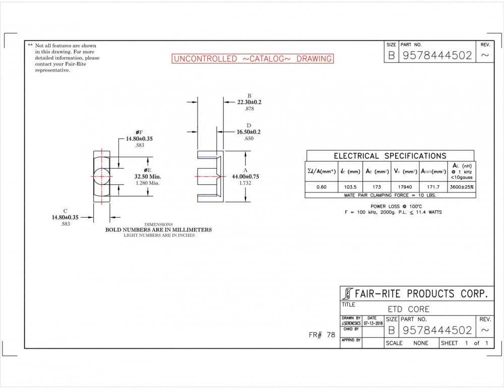 Fair-Rite 9578444502 technical document preview