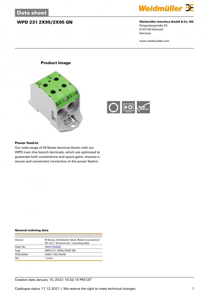 WEIDMULLER WPD 231 datasheet page 1