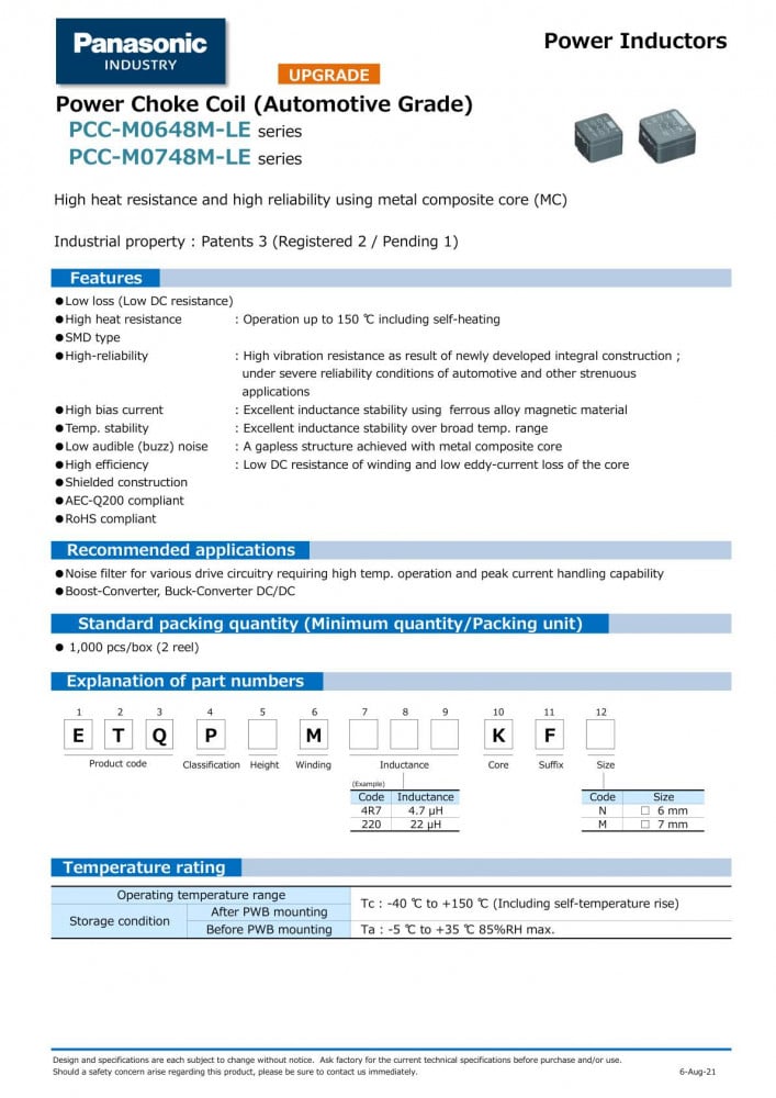PANASONIC ETQ-P4M220KFM document page 1