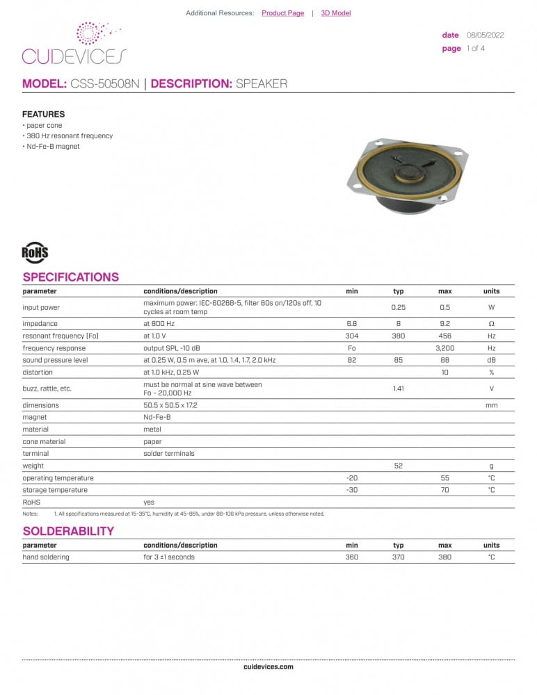 CSS-50508N datasheet page 1